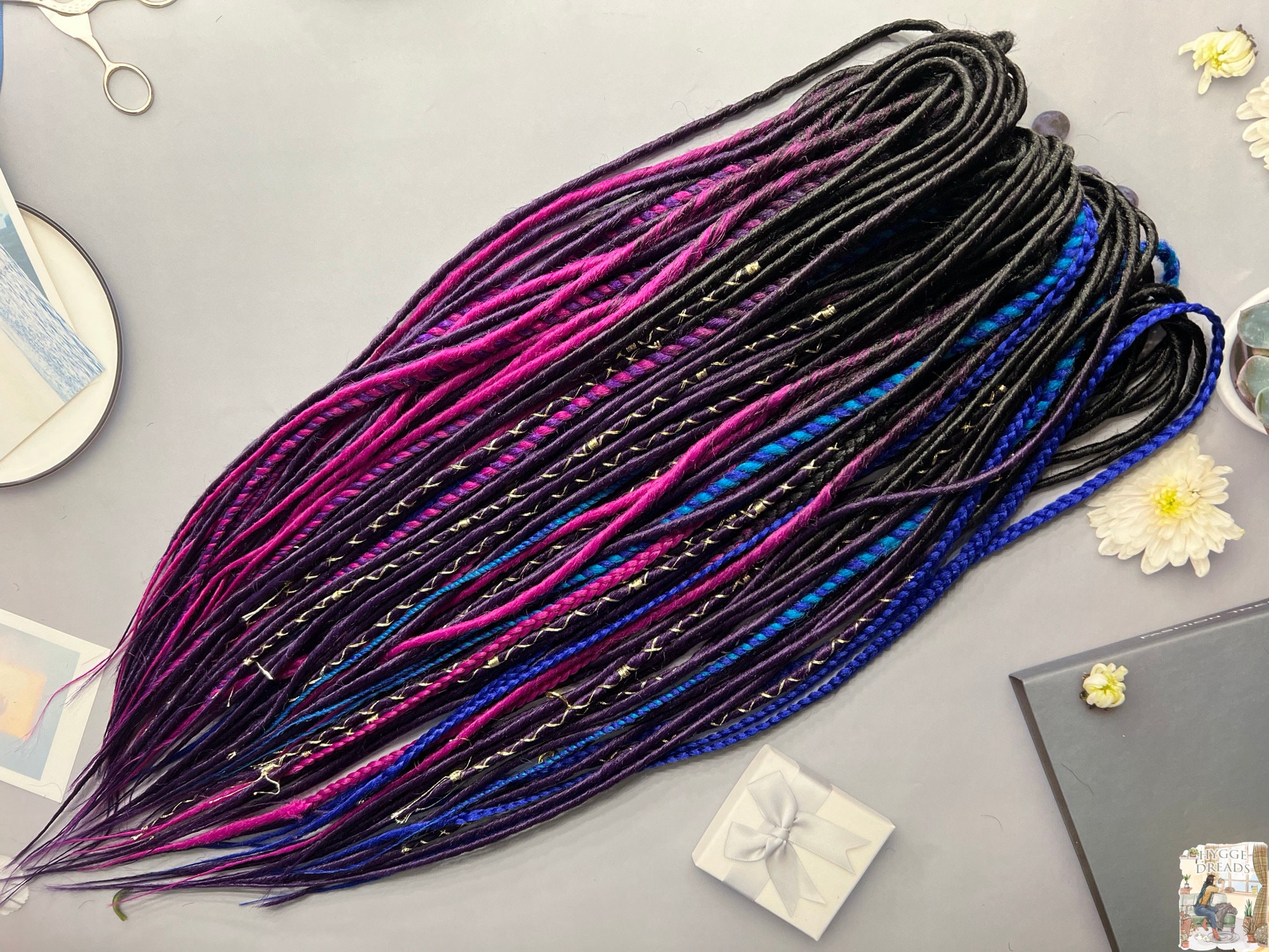 Ombre Synthetic Dread Braids - Gold Thread Detail, Bright Colors - Etsy