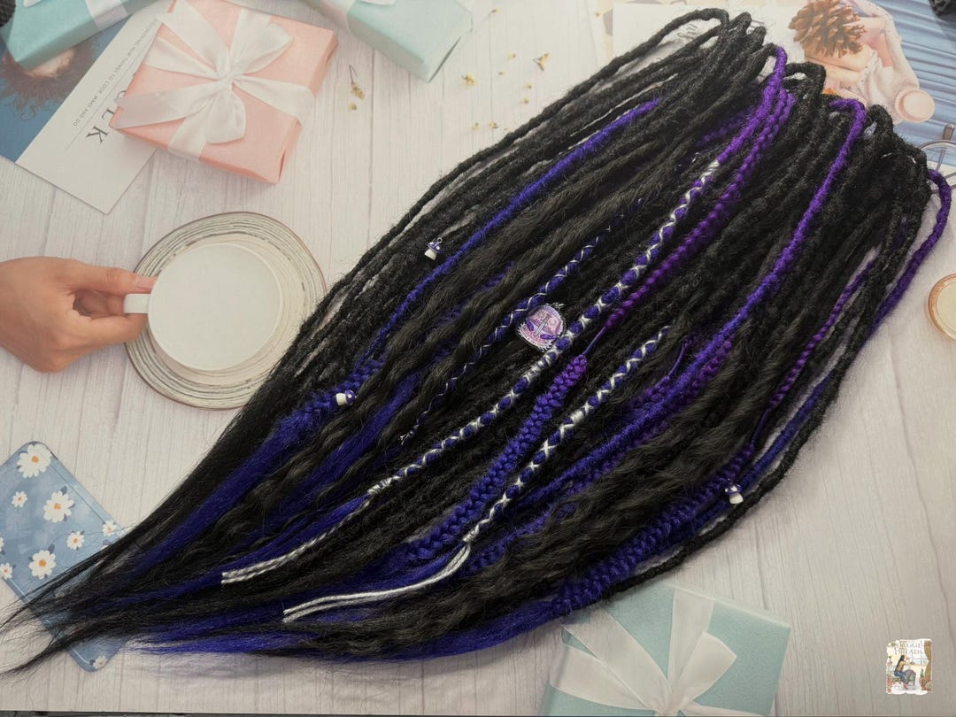 Mix Dreads + Curls + Fishtail Braids Ombre Black, Purple, Blue Hair ...