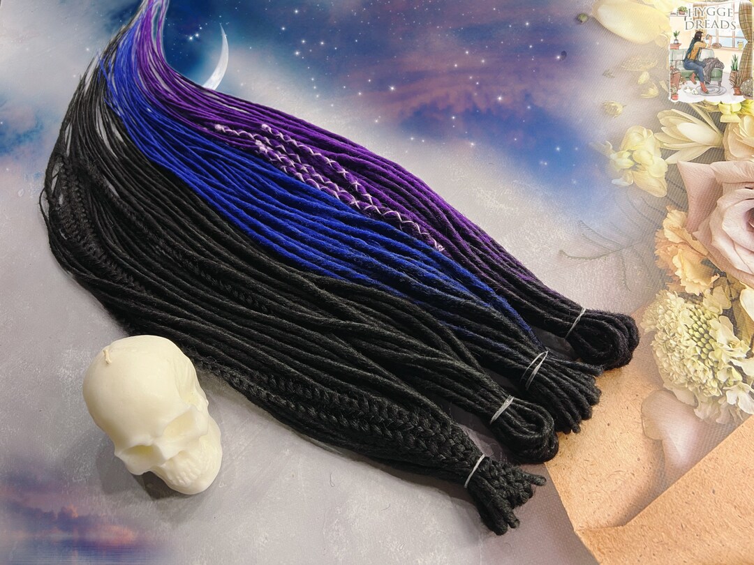 Thin Twisted Synthetic Dreads Black Fishtail Braids Black and Purple ...