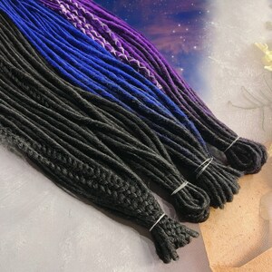 Thin Twisted Synthetic Dreads + Black Fishtail Braids Black and Purple ...