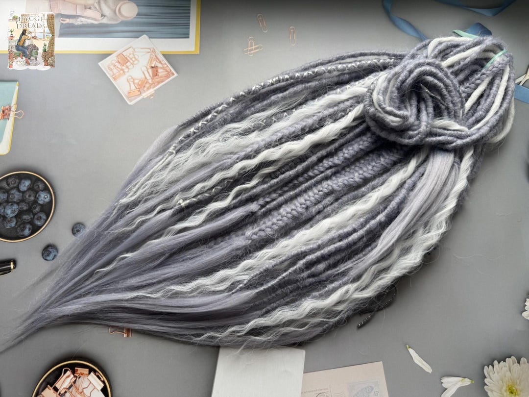 Boho Curly Dreadlock Extensions: Gray Blue Tint With Silver Thread - Etsy