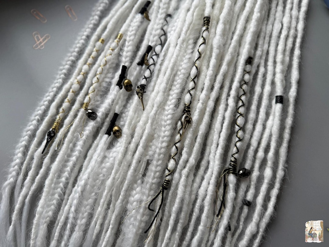 Synthetic Dreads + Fishtail Braids White Bandage Black Gold Thread ...