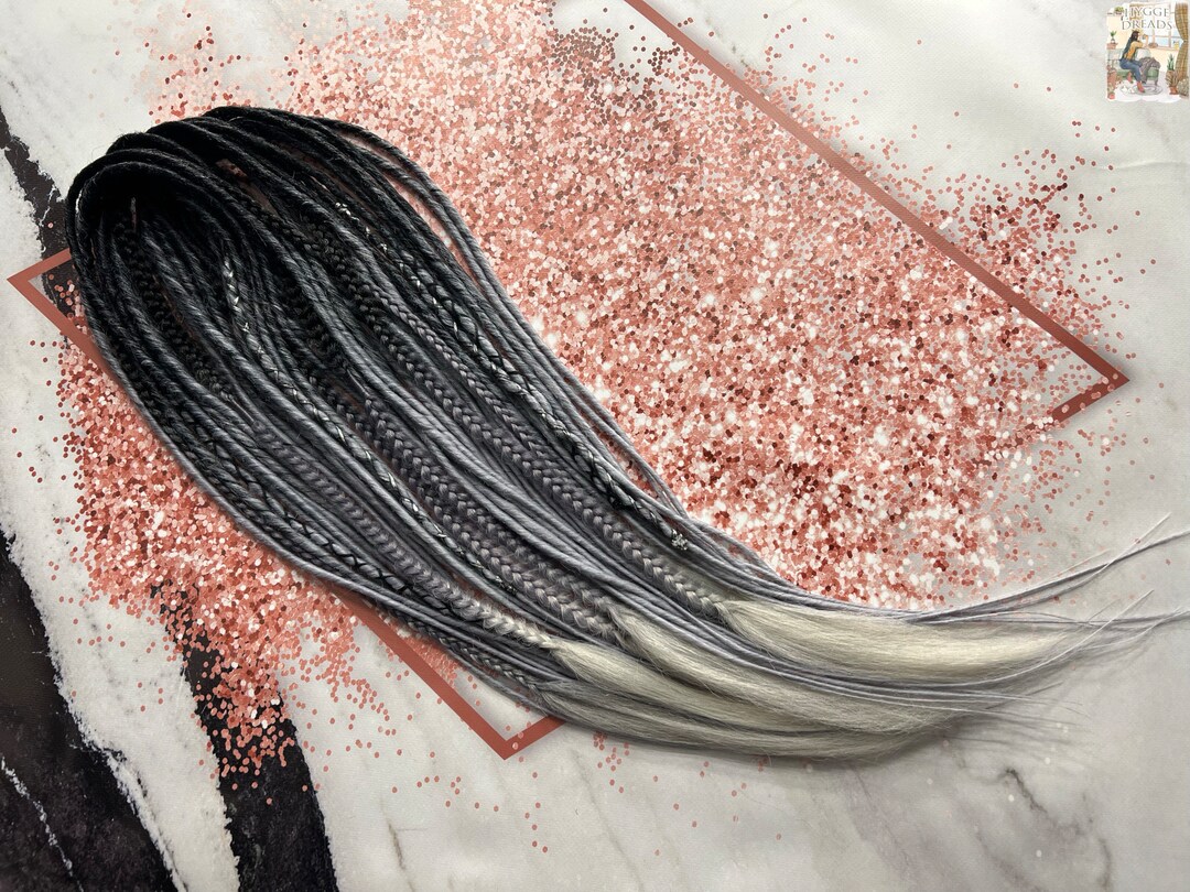Thin Synthetic Dreads Fishtail Braids Ombre Black-light Gray Fishtail ...