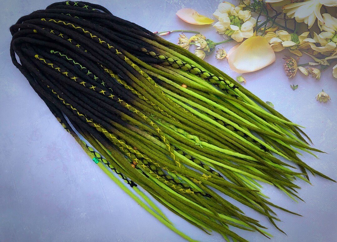 Ombre Merino Wool Dreads - Black on Khaki and Light Green Shades - Etsy