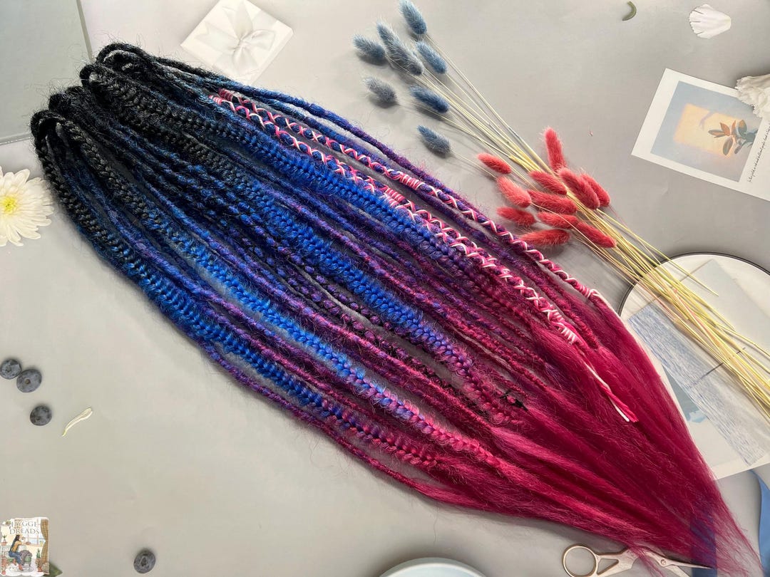 Dreadlocks Natural Looking + Fishtail Braids Ombre Black-blue-raspberry ...