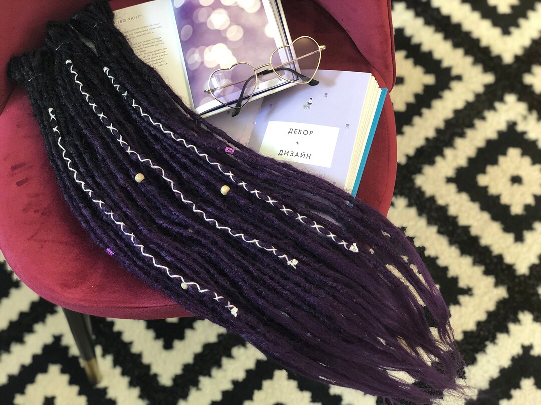 Black to Purple Synthetic Dreads, Yarn Wrapped, Natural Look (double or ...