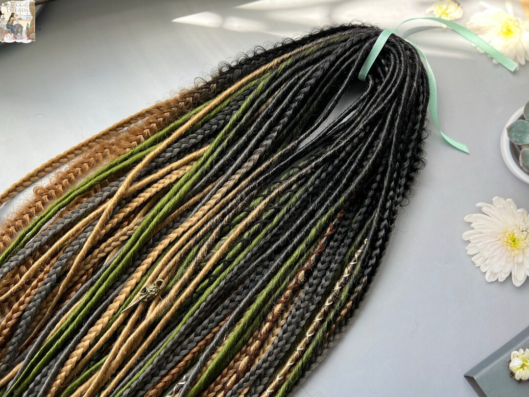 Thin Twisted Synthetic Dreads + Braids + Twists Ombre Black Dark Gray ...