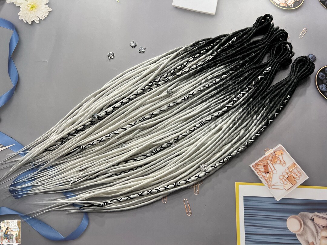 Thin Twisted Synthetic Dreads Black and White Ombre Dreadlocks Bandage ...
