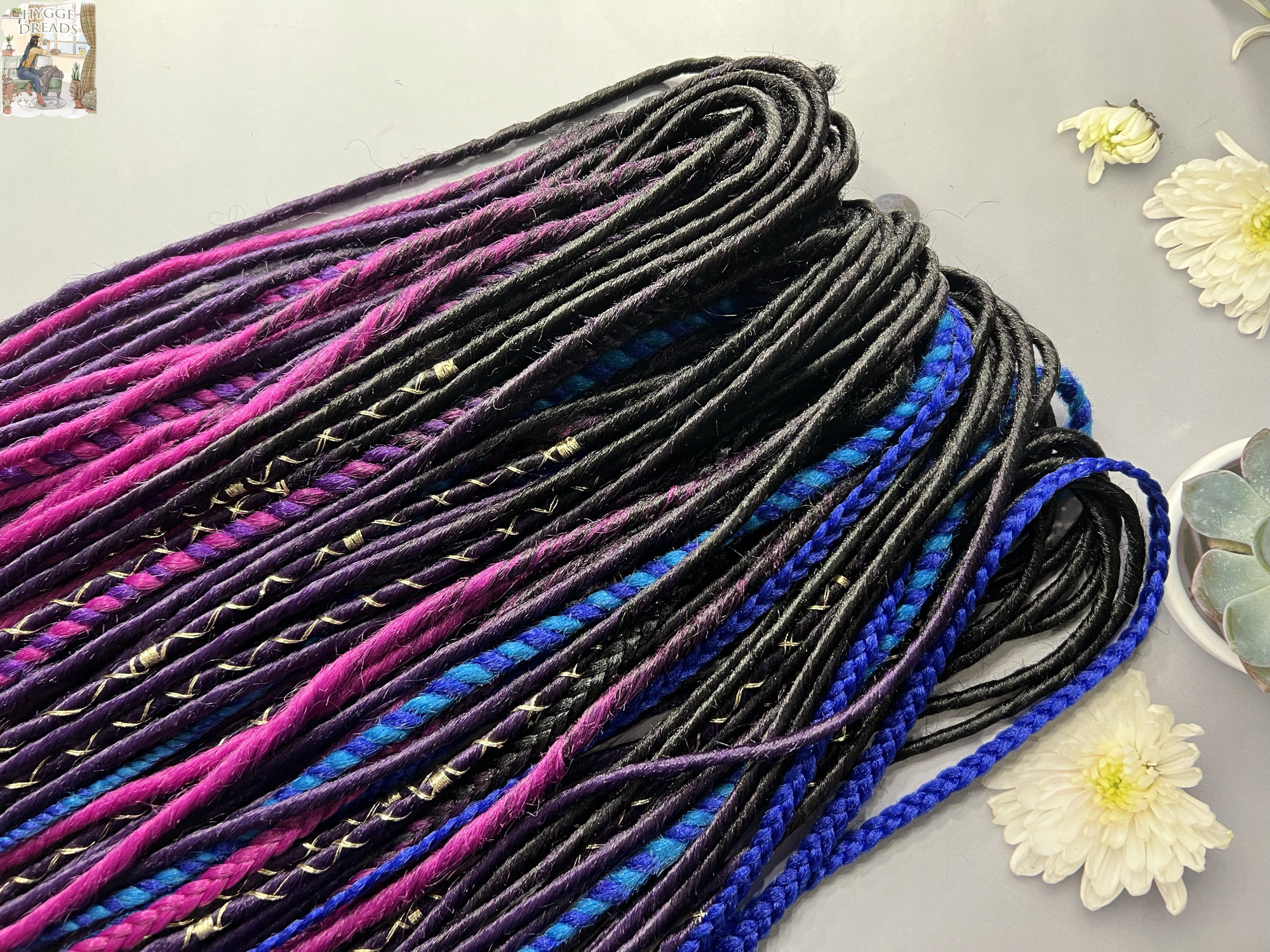 Ombre Synthetic Dread Braids - Gold Thread Detail, Bright Colors - Etsy