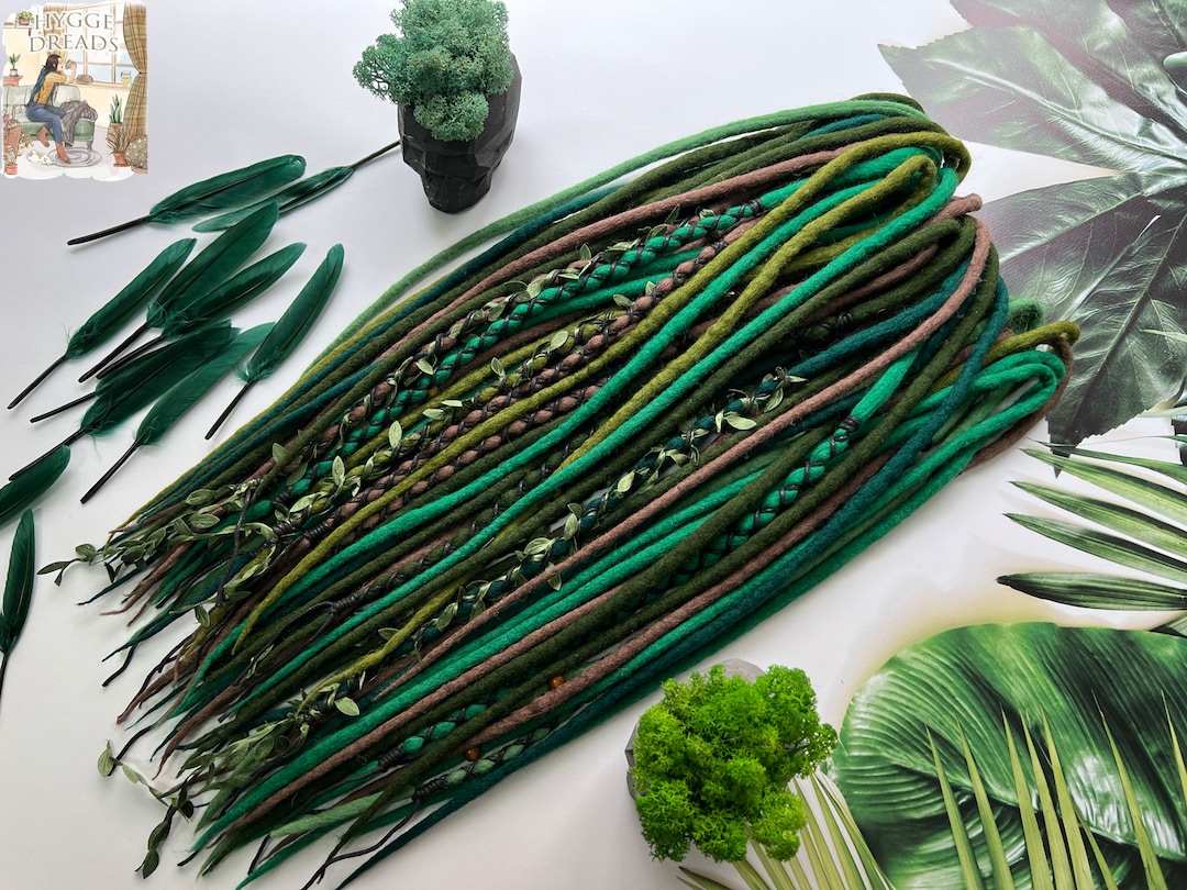 Wool Dreads Solid Mix of Green Shades +light Brown Boho Green X-cross ...