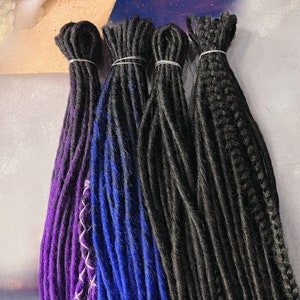 Thin Twisted Synthetic Dreads + Black Fishtail Braids Black and Purple ...