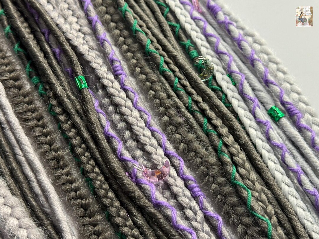Dreads Twisted Thin Synthetic + Fishtail Braids Shades of Gray, Dark ...