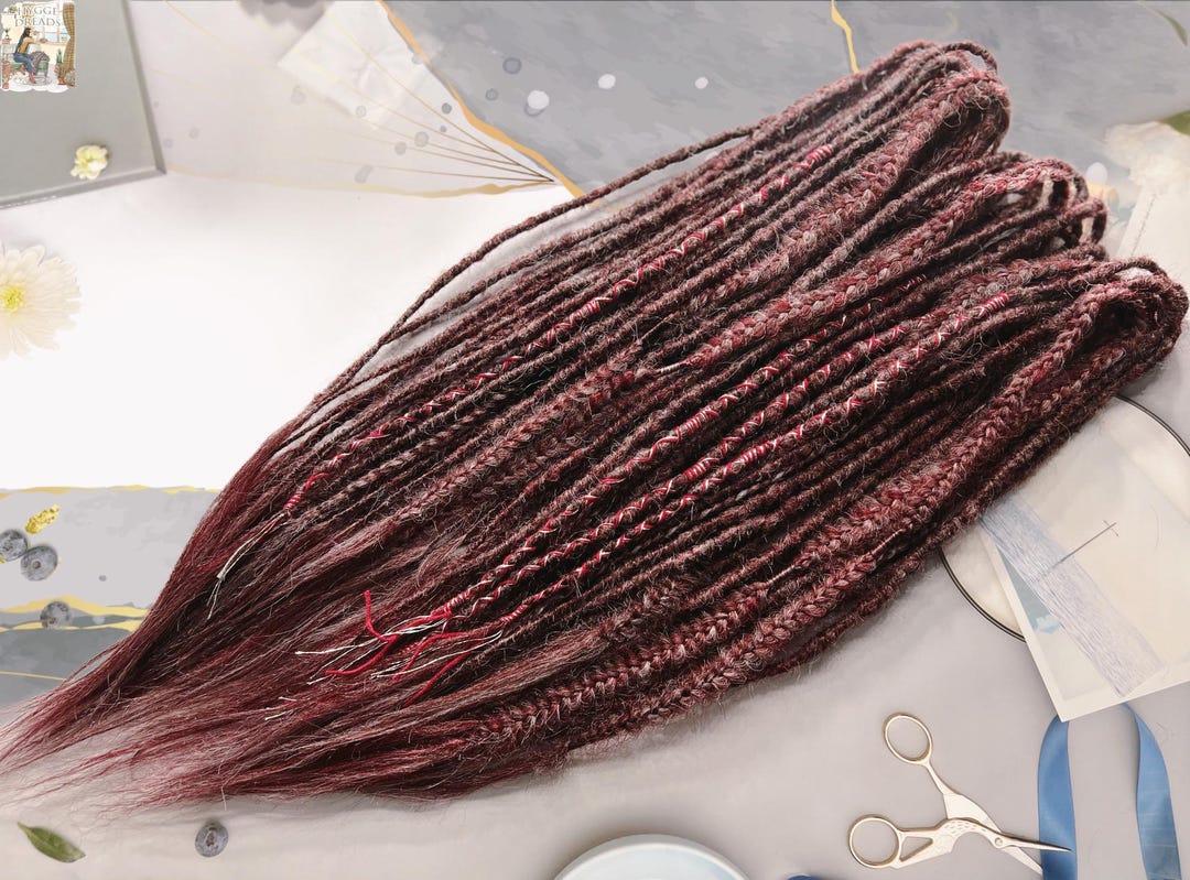 Synthetic Dreads + Fishtail Braids Hand Made Blend Brown + Burgundy ...