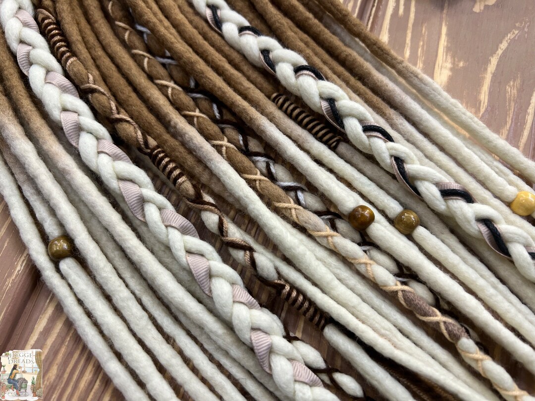 Wool Dreads Ombre Brown Ginger on White Blond Threads, Ribbons Boho ...