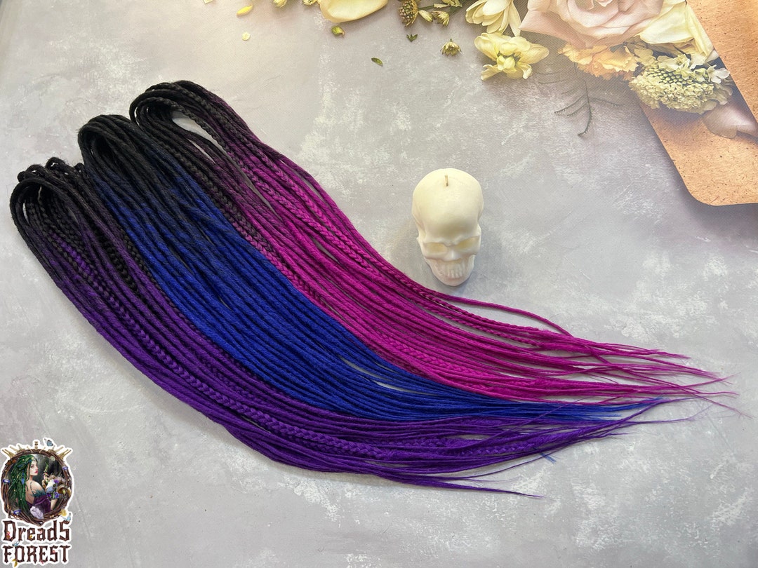 Thin Twisted Synthetic Dreads + Braids Black-violet, Black-blue, Black ...