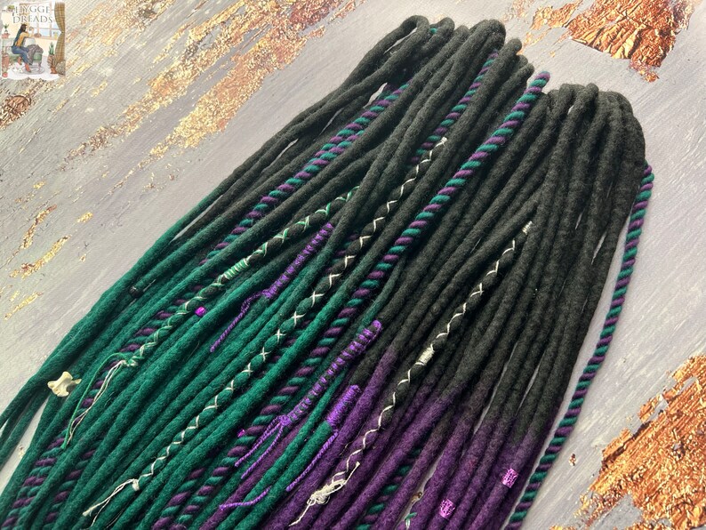 Ombre Wool Dreads: Black-green and Purple With Bone Beads - Etsy