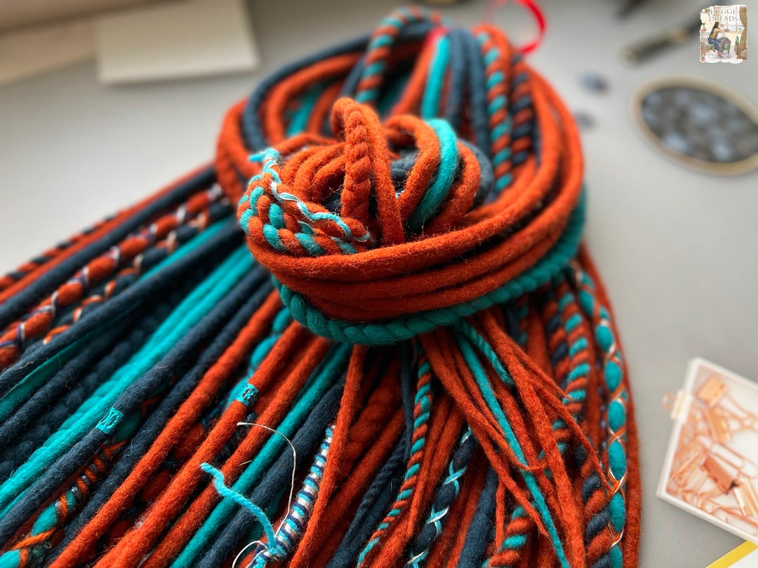 Wool Dreadlocks + Braids + Senegals Orange Ocher Red Navi Blue Sea Wave ...