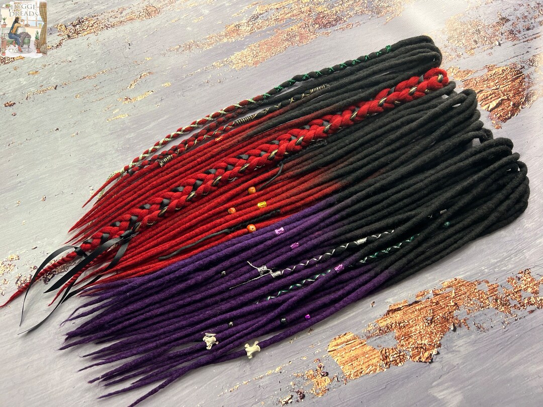 Wool Dreads Black on Purple Ombre Dreadlocks, Black on Red Ombre ...