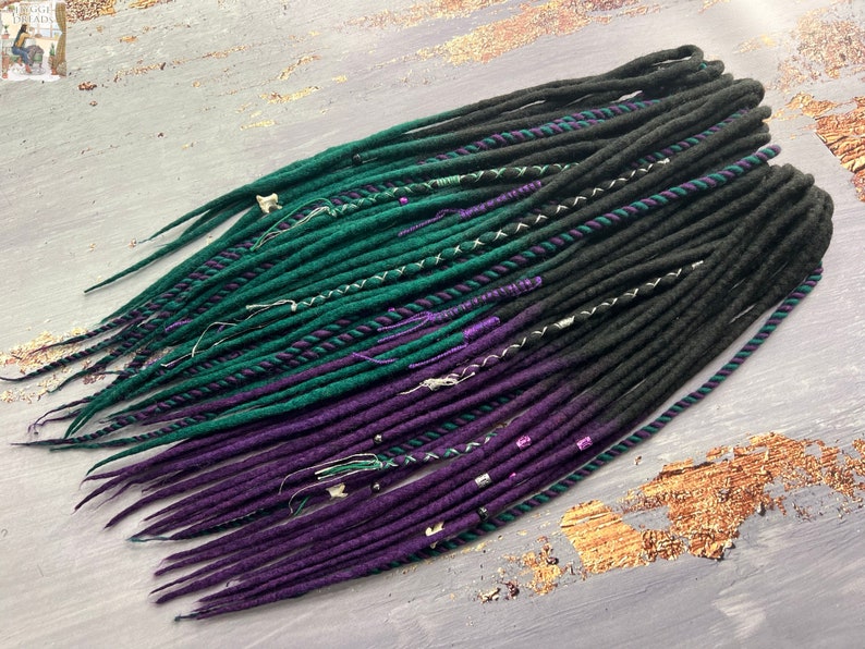 Ombre Wool Dreads: Black-green and Purple With Bone Beads - Etsy