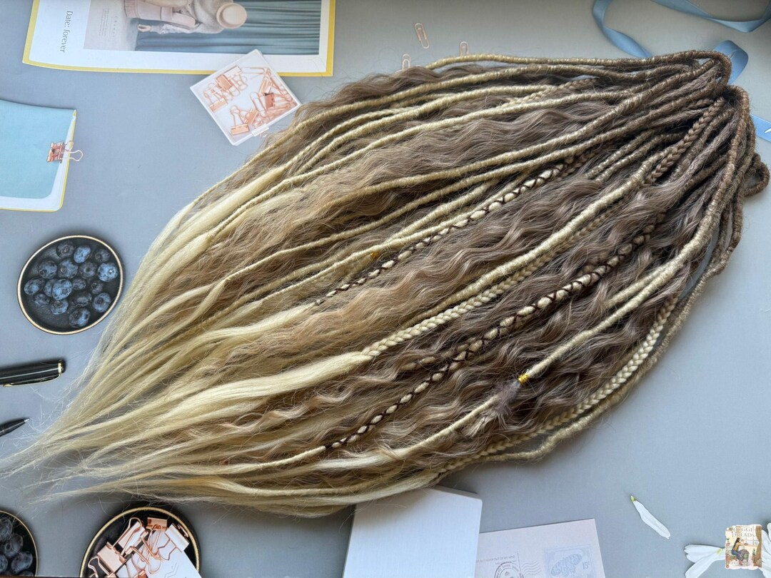 Mix Dreads + Braids + Curls Ombre Light Brown Medium Brown on Shades of ...