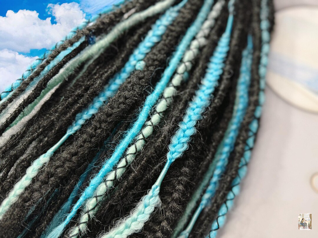 Synthetic Dreads + Fishtail Braids Ombre Black, Blue, Mint Bandage ...
