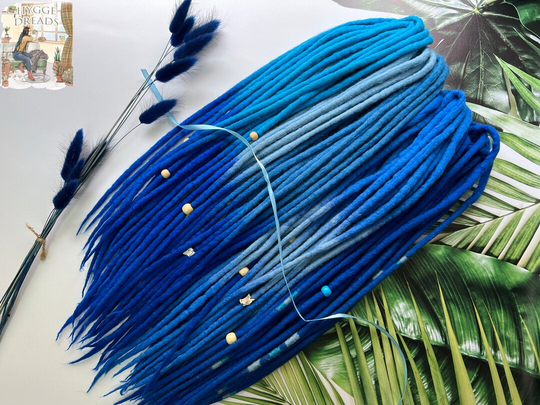 Wool Dreads Ombre Dark Shades of Blue Double Ended or Single Ended Soft ...