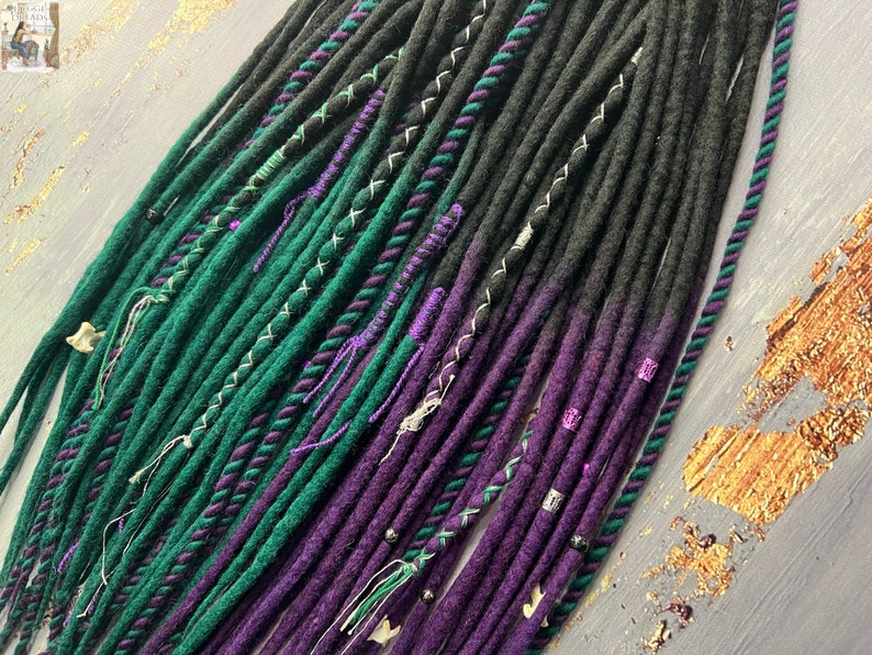 Ombre Wool Dreads: Black-green and Purple With Bone Beads - Etsy