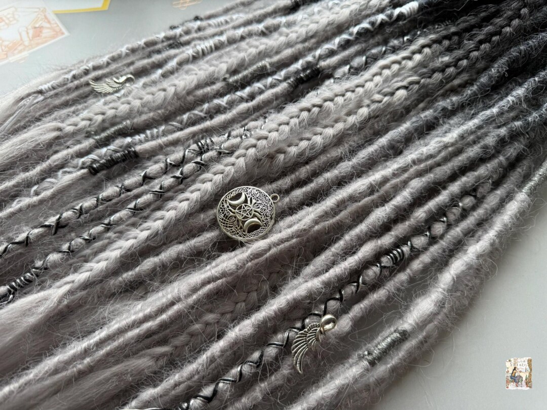 Mix Dreads + Fishtail Braids Ombre Black-light Gray Ends Loose Hair ...