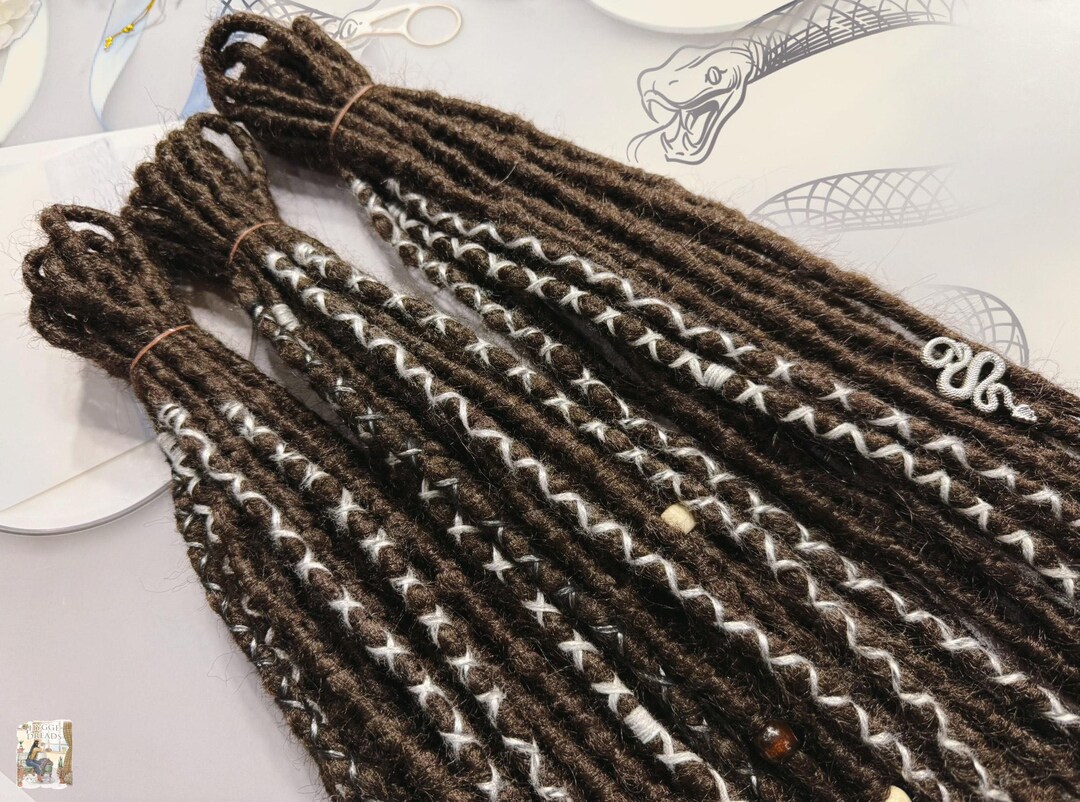 Synthetic Dreads Natural Looking Dark Brown Bandage Gray, Silver Thread ...