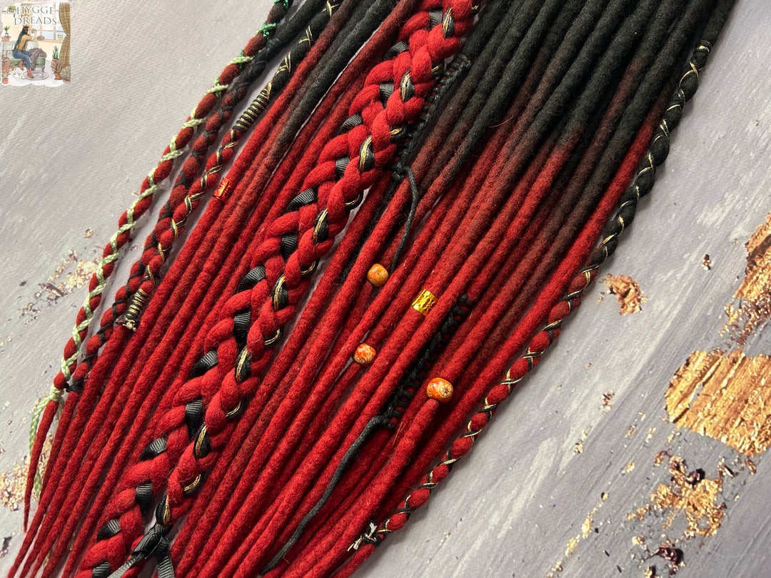 Wool Dreads Ombre Black and Red Dreadlocks Braid With Gold Thread ...