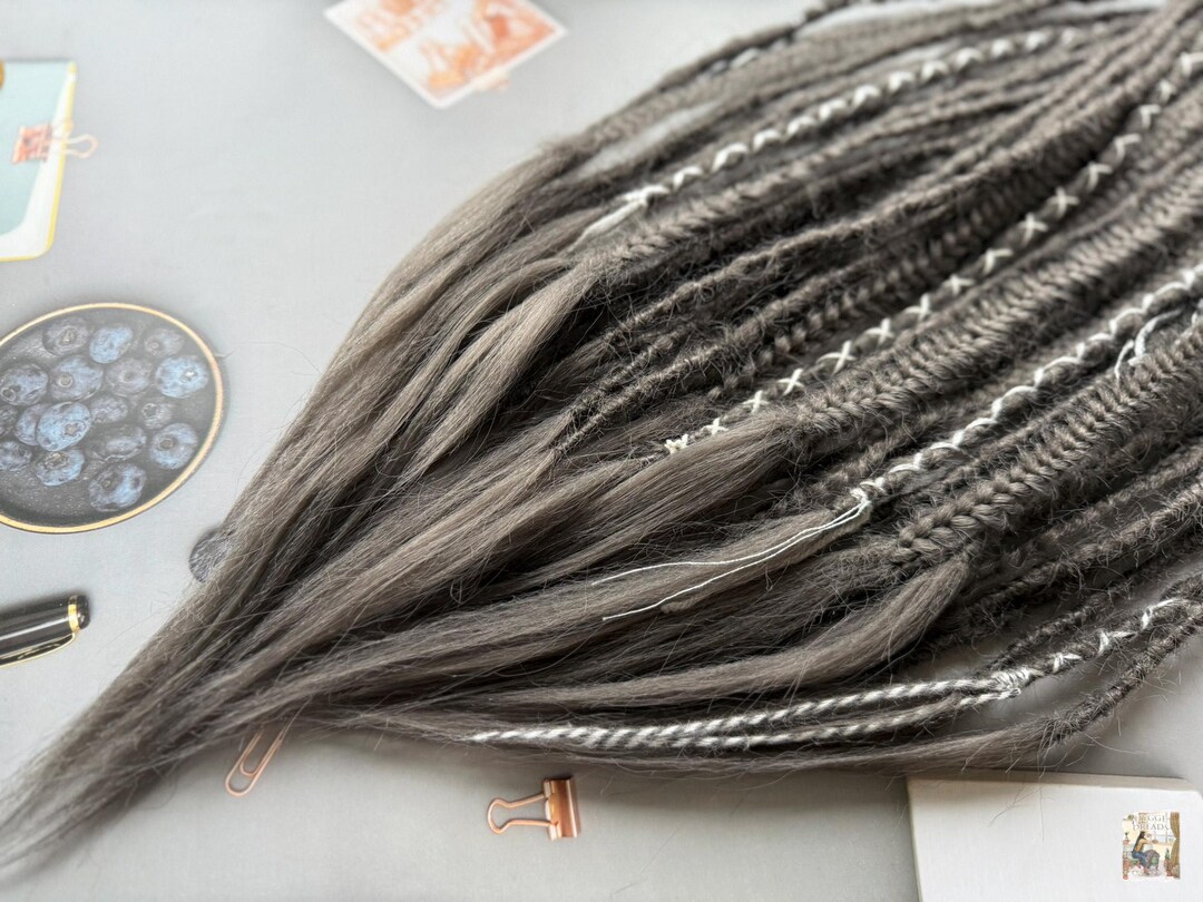Synthetic Dreads + Fishtail Braids Dark Grey Iron Shadow Pebble Full ...