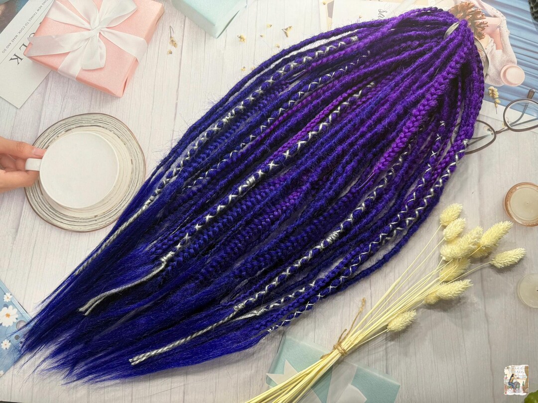 Ombre Synthetic Dreads + Fishtail Braids Ombre Purple, Blue, Ink Purple ...