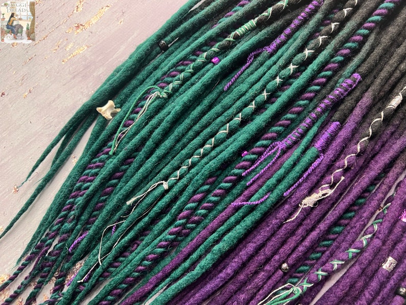 Ombre Wool Dreads: Black-green and Purple With Bone Beads - Etsy