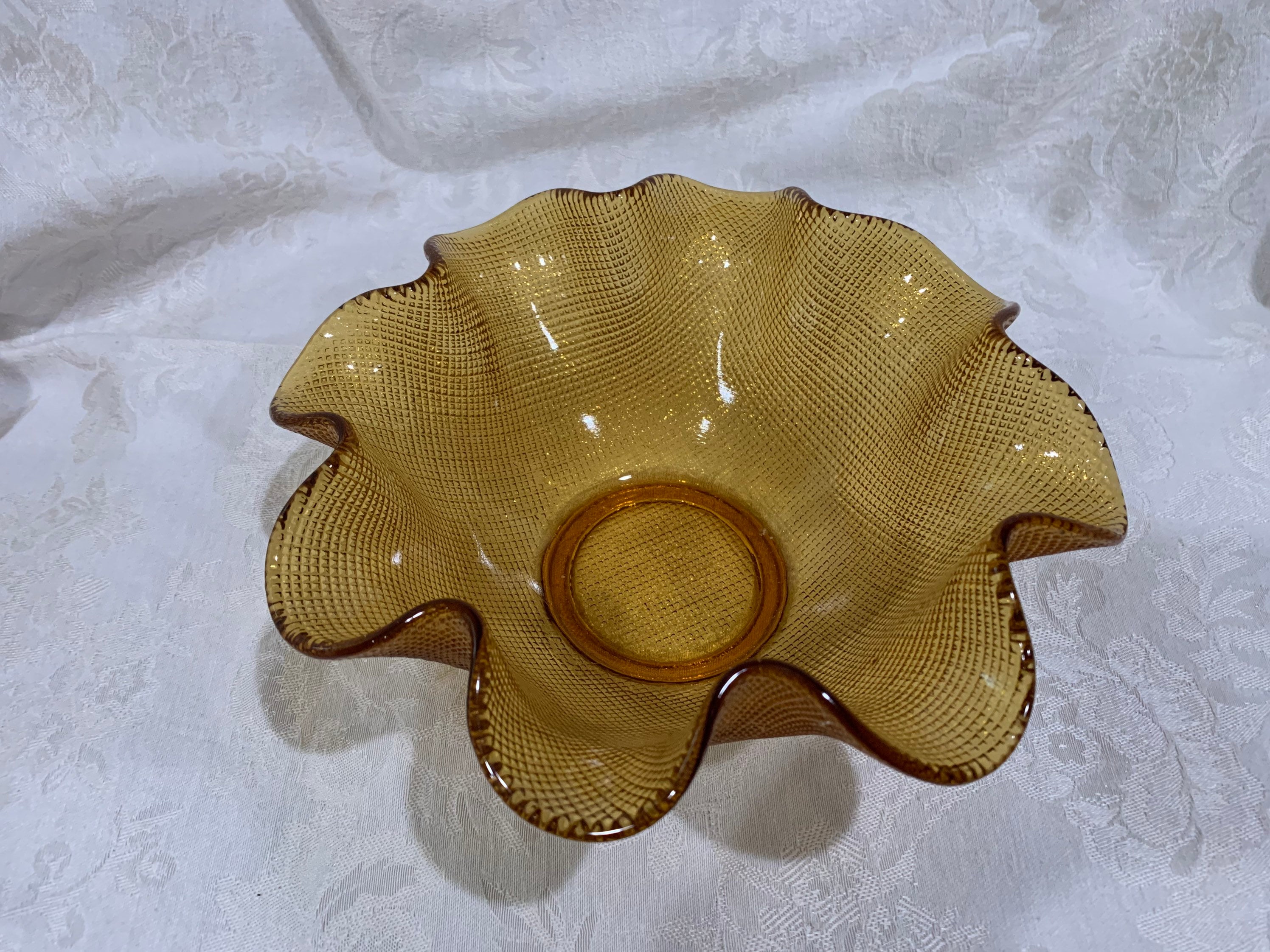 Mid-century Colony Bronze, Waffle Pattern, Ruffled Glass Bowl - Etsy