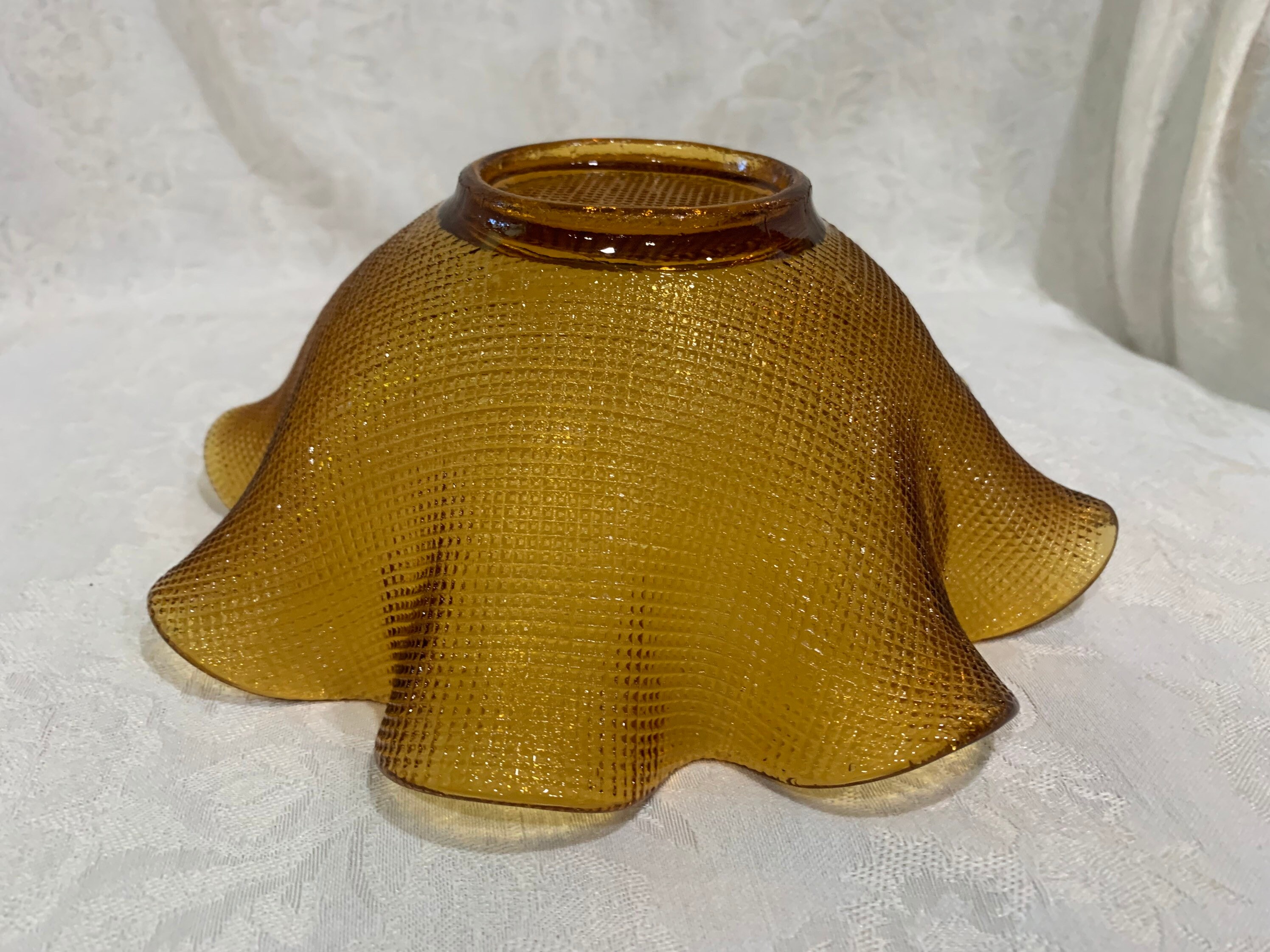 Mid-century Colony Bronze, Waffle Pattern, Ruffled Glass Bowl - Etsy