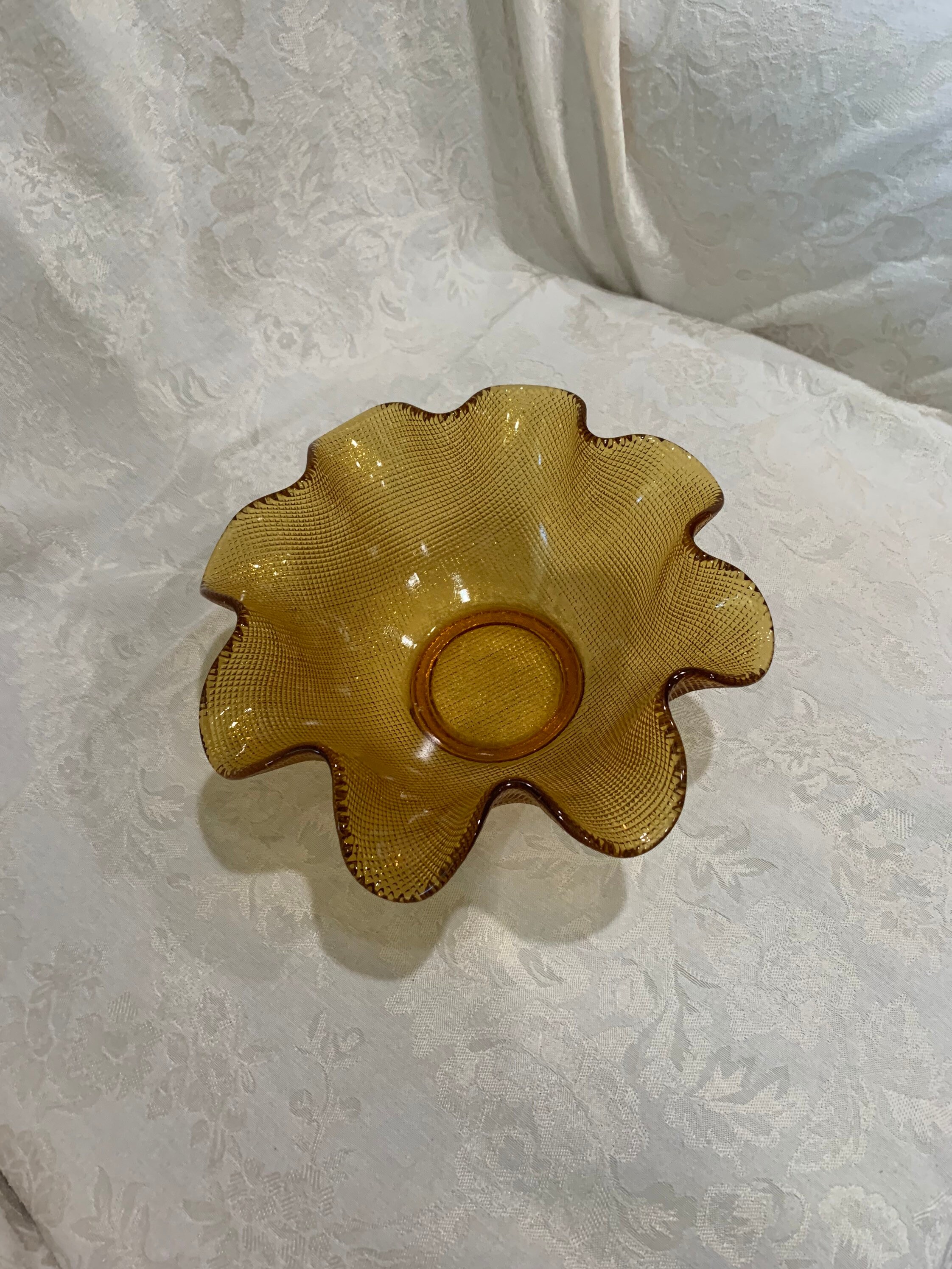 Mid-century Colony Bronze, Waffle Pattern, Ruffled Glass Bowl - Etsy