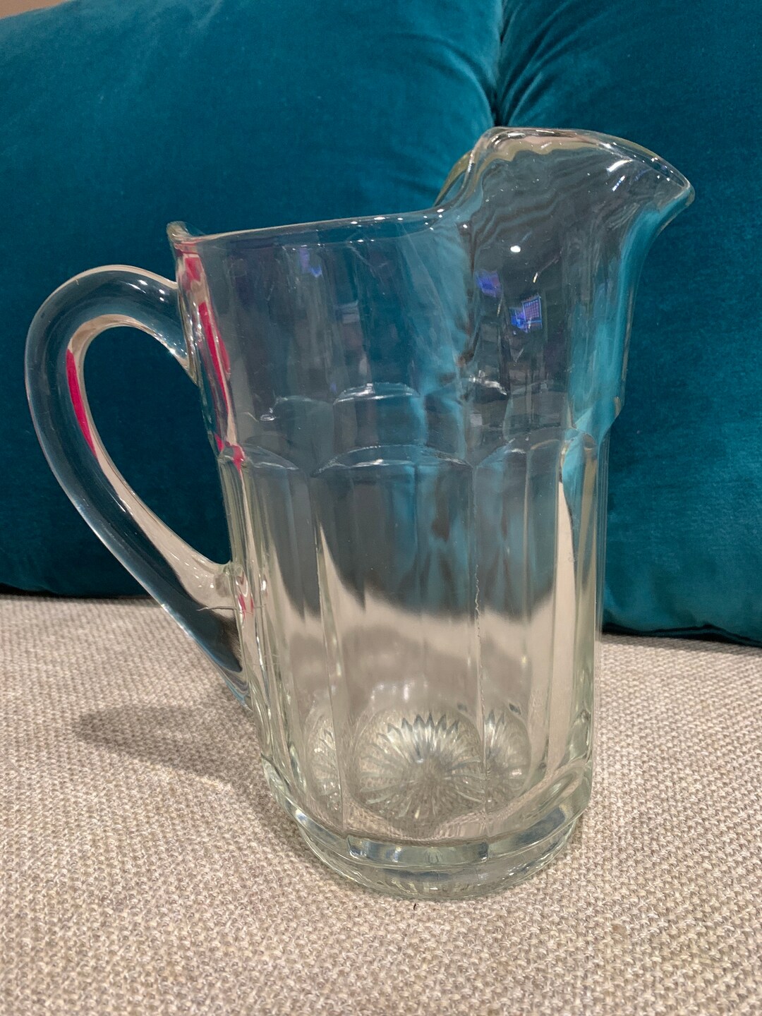 Vintage Heavy Glass Pitcher - Etsy