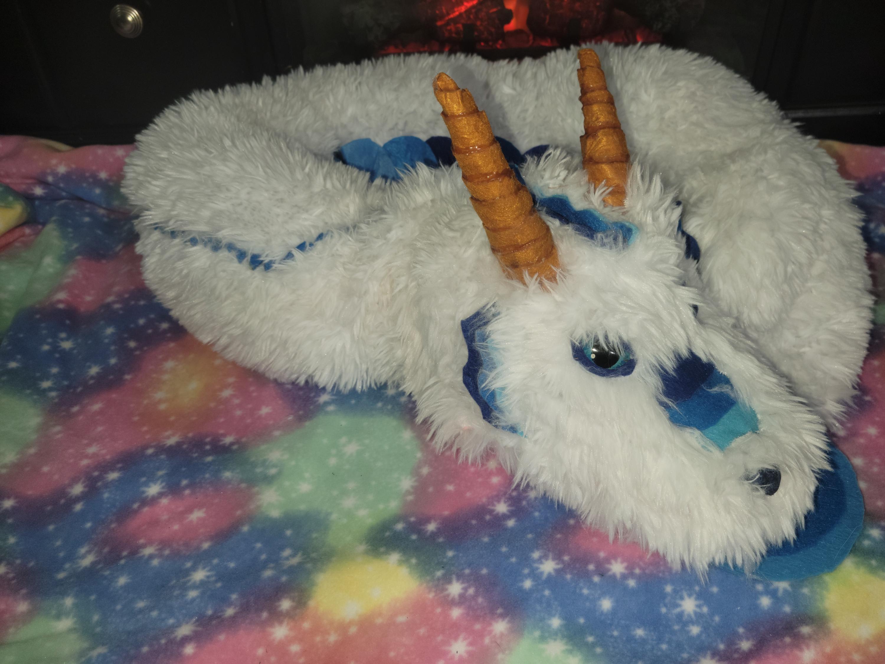 Chinese Dragon Stuffy: 4ft White Faux Fur, Blue Accents - Etsy