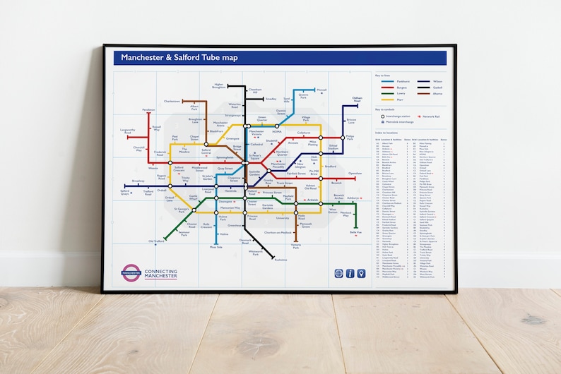 Manchester & Salford Tube Map - Art Print - Etsy Australia