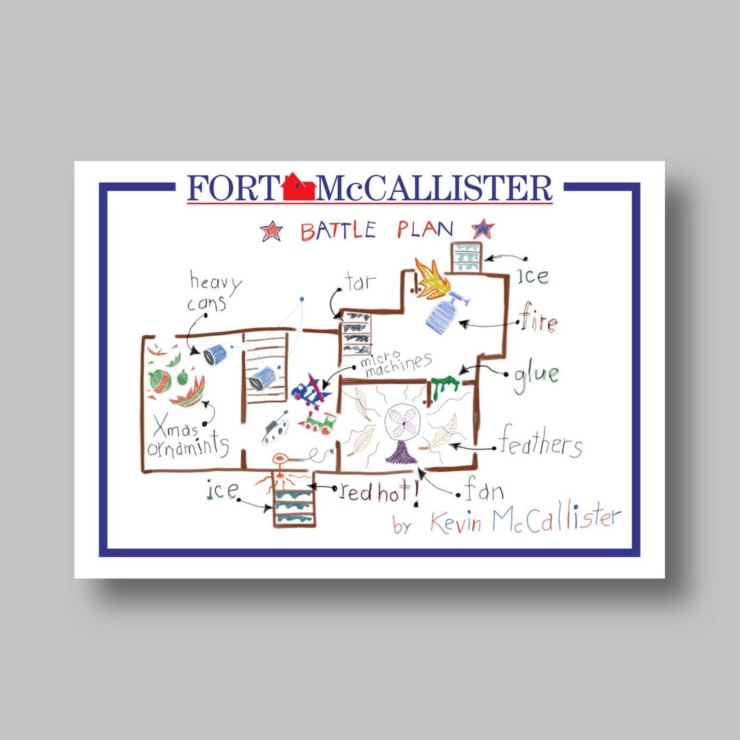 Home Alone Kevin Mccallister Battle Plan Print, Fort Mccallister Art ...