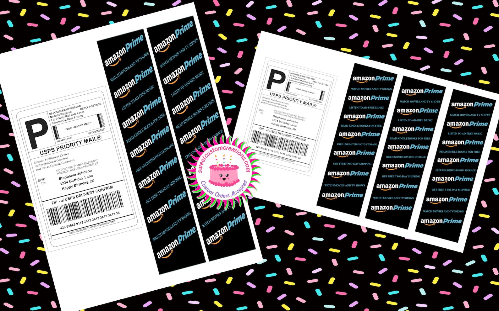 Amazon Prime Shipping Label and Strips Edible Image Icing Frosting ...