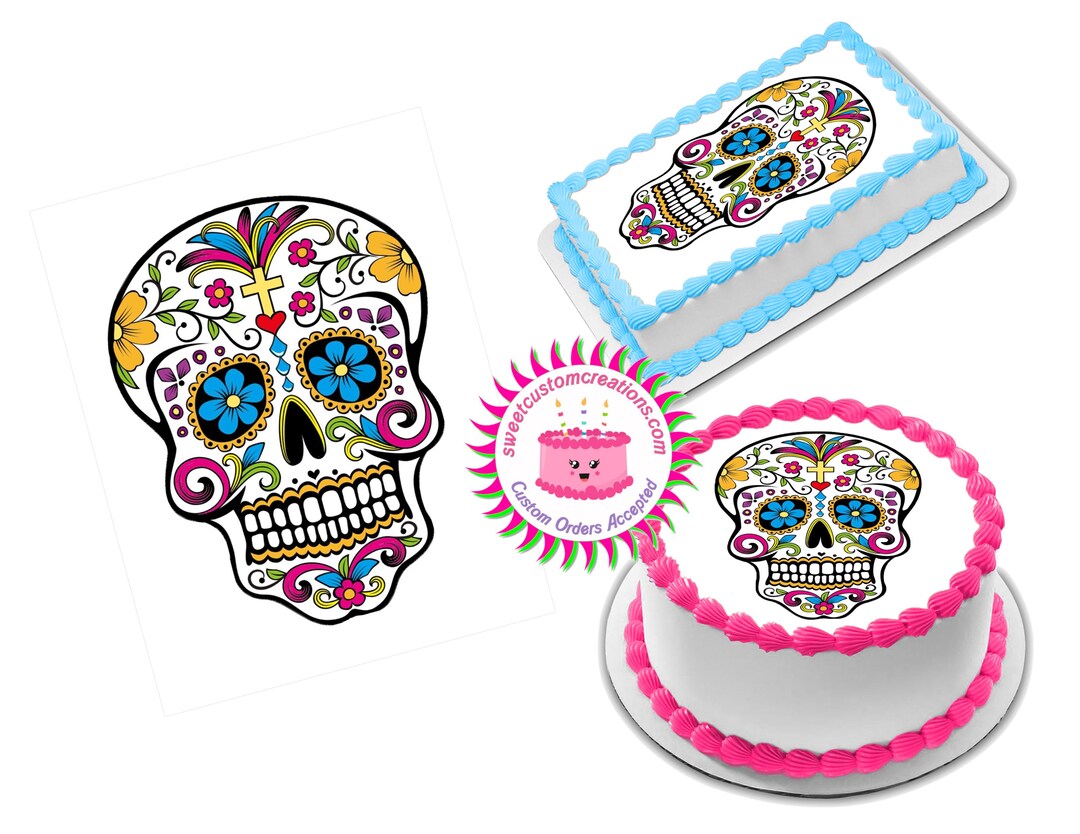 Sugar Skull Edible Image Icing Frosting Sheet #1 Topper (70 Sizes) - Etsy