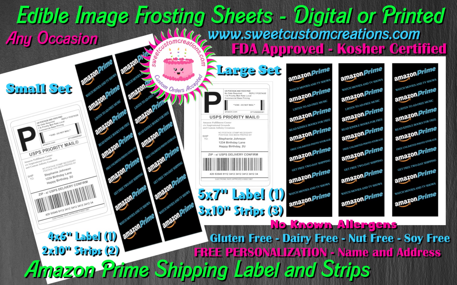 Amazon Prime Shipping Label and Strips Edible Image Icing - Etsy