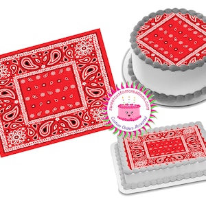 Bandana Red Paisley Print Edible Image Icing Frosting Sheet #BAN-2 ...