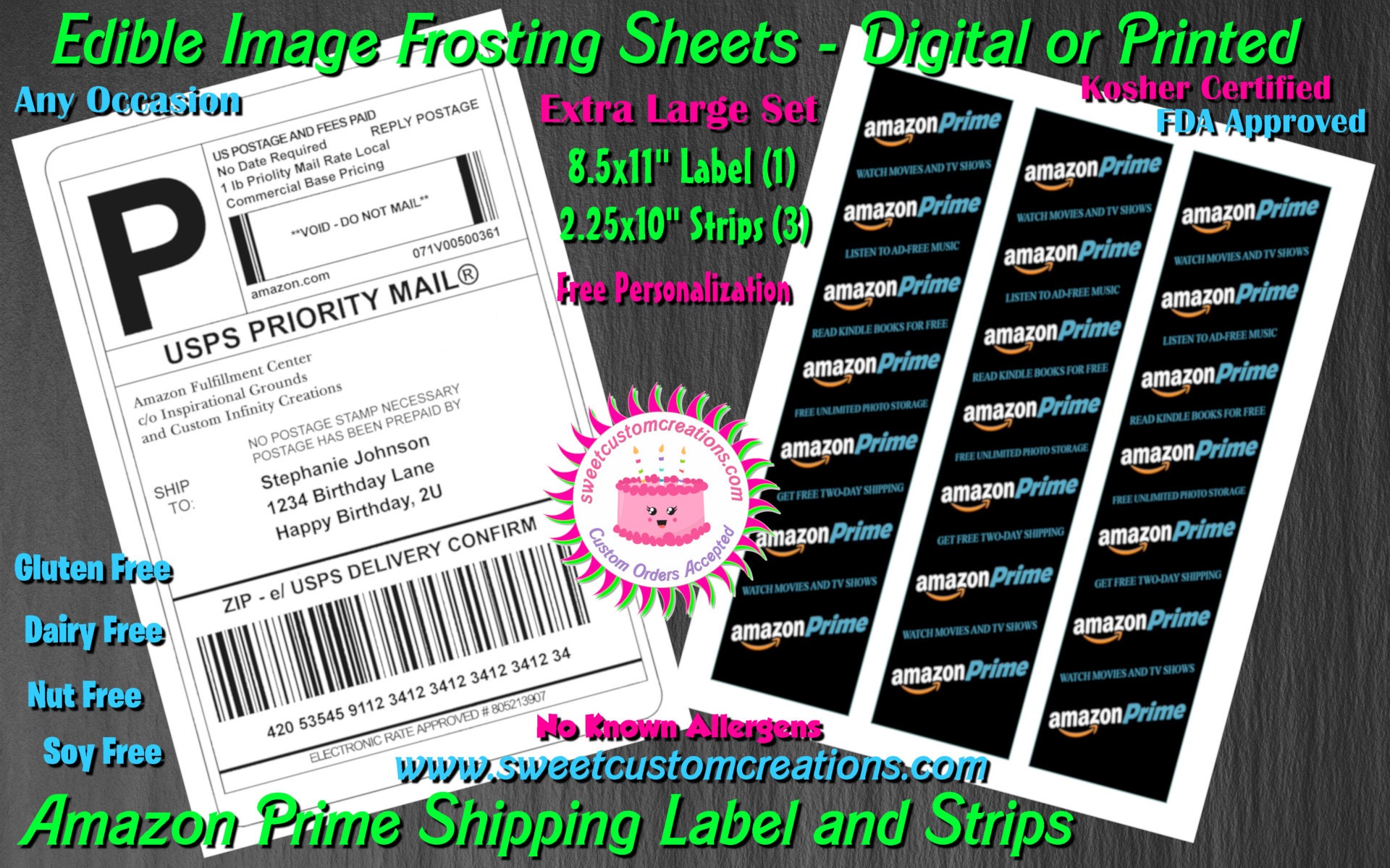 Amazon Prime Shipping Label and Strips Edible Image Icing Frosting ...