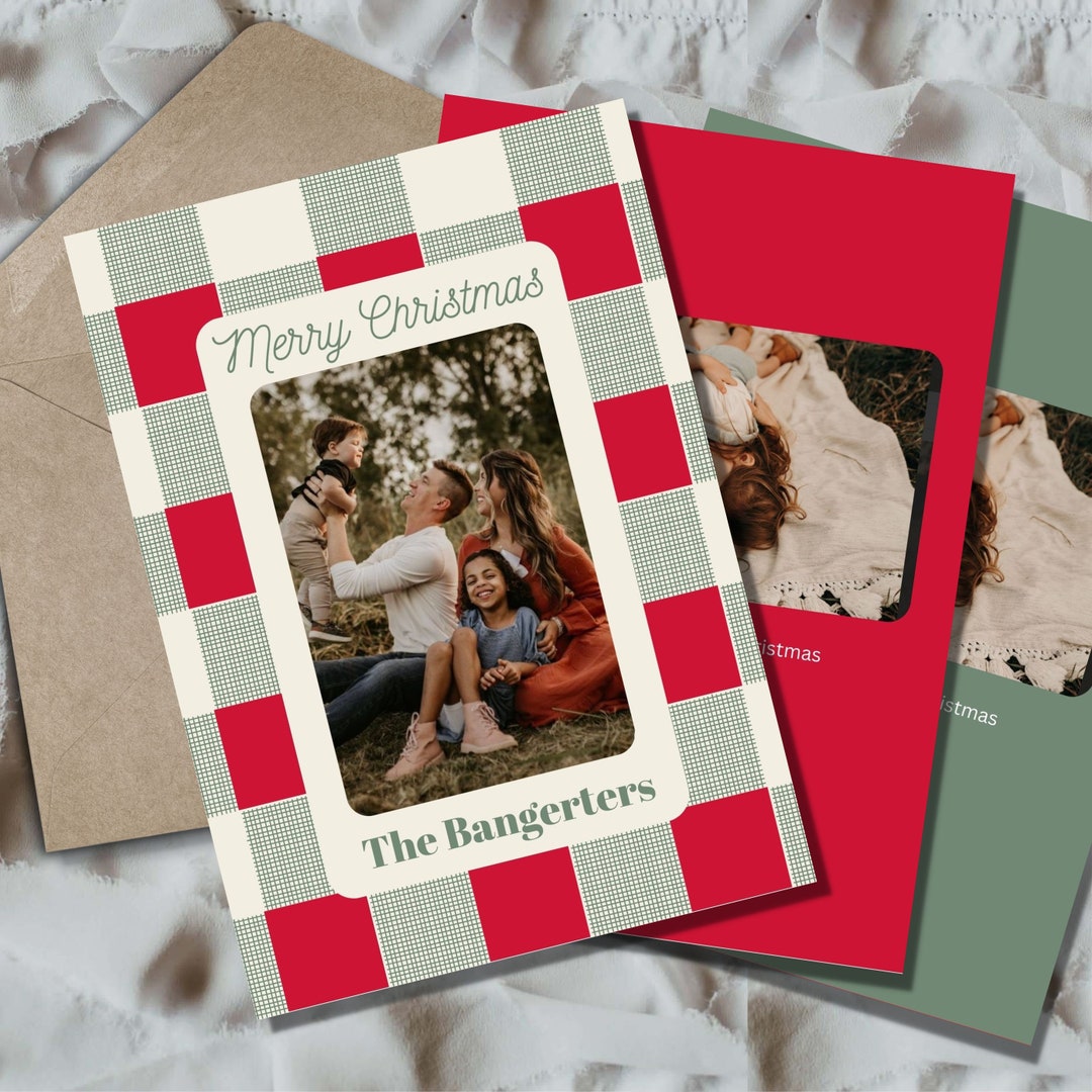 Classic Red and Green Plaid Template, Playful Christmas Card Template ...