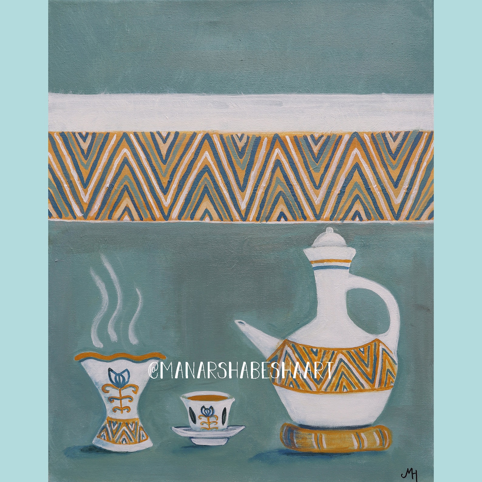 DIGITAL - Jebena - Blue and Yellow- Habesha Style Painting - Home Decor ...