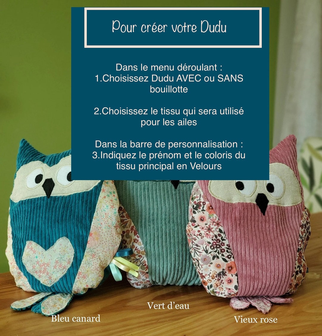 Dudu Handmade Owl / Personalized Hot Water Bottle Old Rosr Velvet - Etsy
