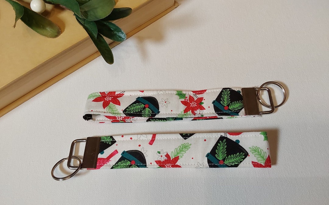 Christmas Key Fob Wristlet, Fabric Key Chain, Key Strap, Handmade Key ...