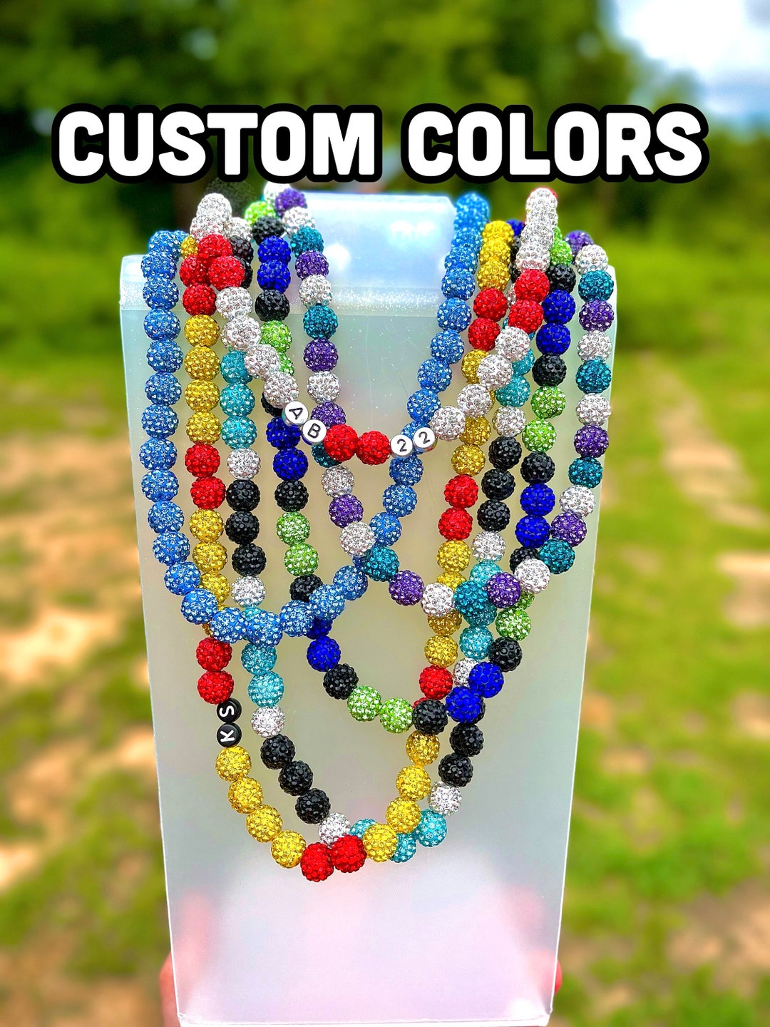 Custom Baseball Sparkle Beaded Necklace Bro Beads Baseball Rhinestone ...